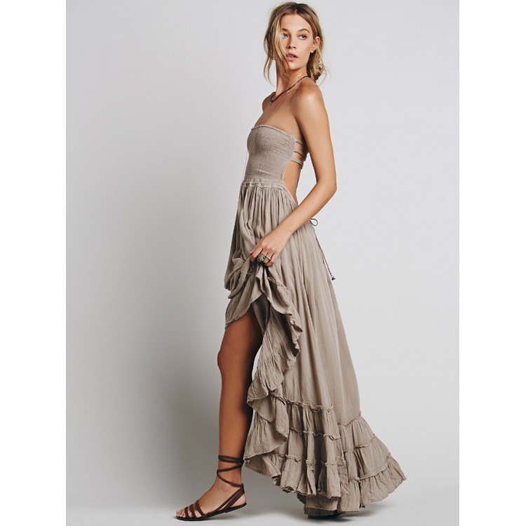 Te7168wyz Sexy Backless Halter Maxi Beach Dress