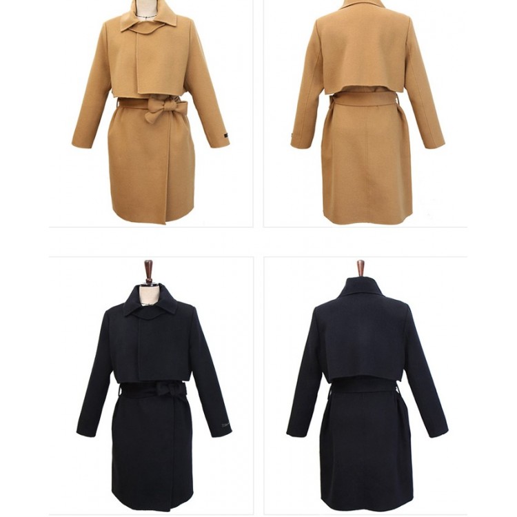 Te7895xhhb Korean Fashion Slim Temperament Lacing Waist Long Coat